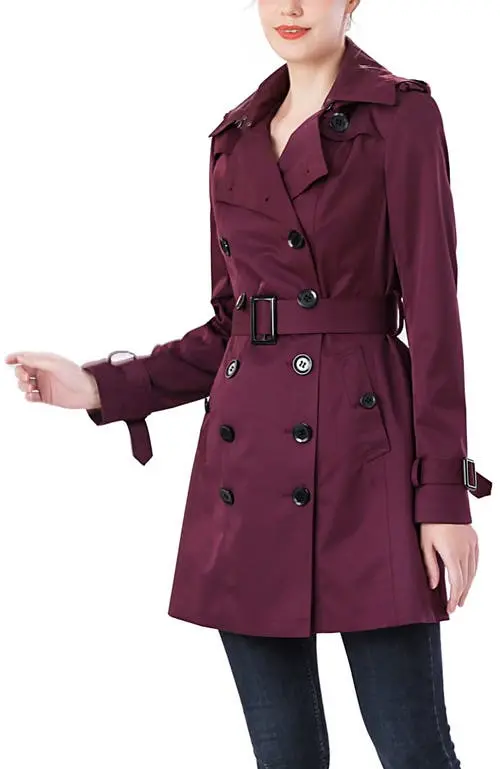 KIMI + KAI Hooded Trench Coat With Belt - Grape Wine