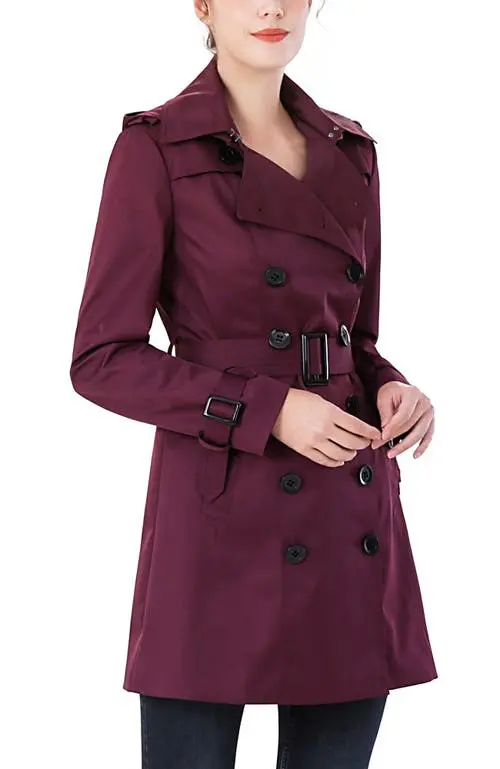 KIMI + KAI Hooded Trench Coat With Belt - Grape Wine