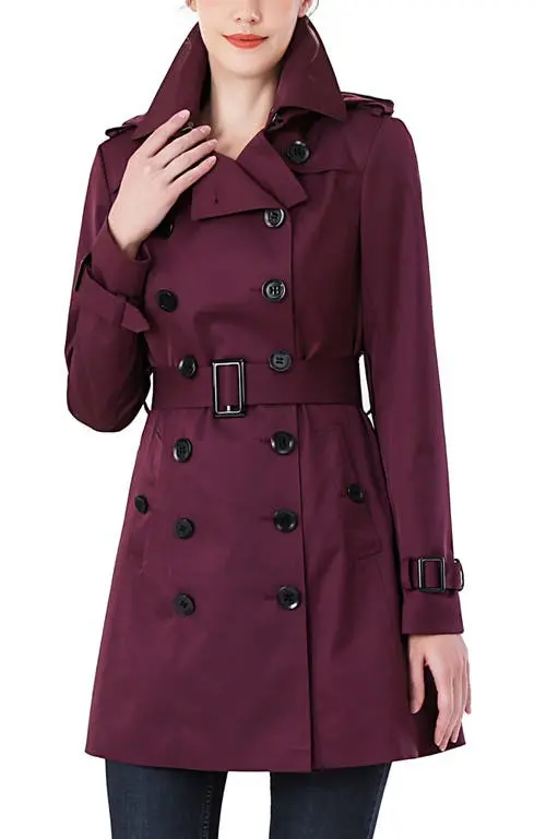 KIMI + KAI Hooded Trench Coat With Belt - Grape Wine