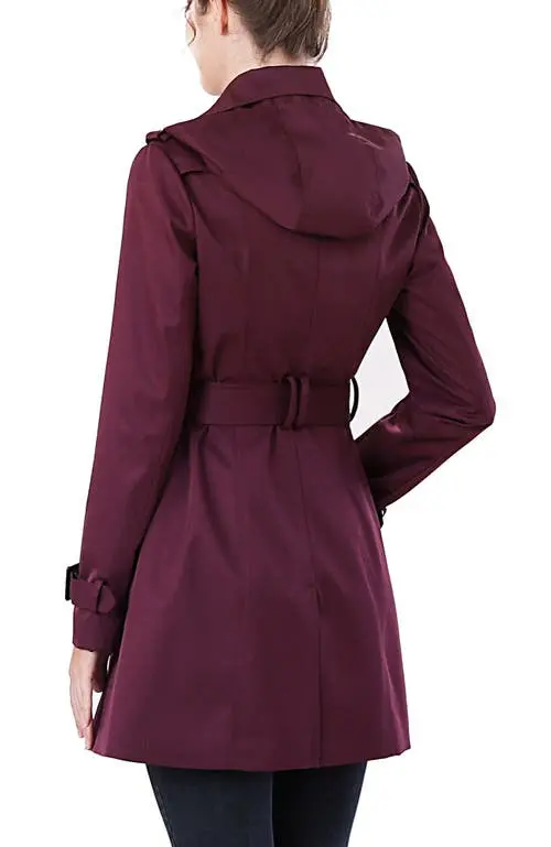 KIMI + KAI Hooded Trench Coat With Belt - Grape Wine