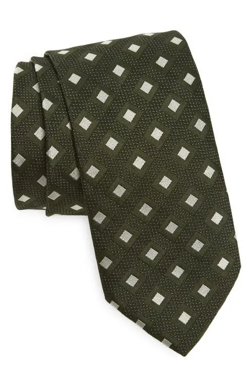 BOSS Geometric Jacquard Silk Blend Neck Tie - Medium Green