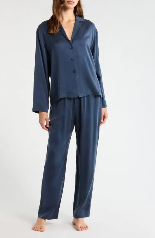 Lunya Print Washable Silk Pajamas - Deep Blue