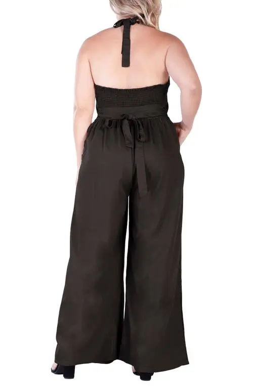 STANDARDS & PRACTICES Wide Leg Poplin Halter Jumpsuit