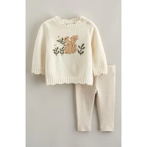 Nordstrom Plush Motif Sweater & Leggings Set - Ivory E Daisy Squirrel- Beige