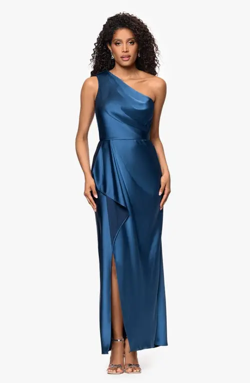 XSCAPE EVENINGS One-shoulder Satin Evening Gown