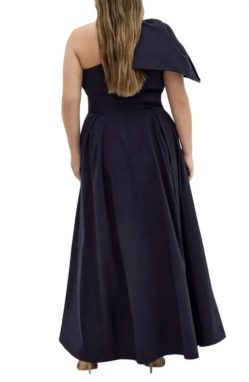 City Chic Captivate Bow One-shoulder A-line Gown - Navy