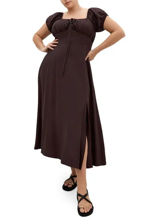 City Chic Abbigail Puff Sleeve Slit Maxi Dress - Chocolate