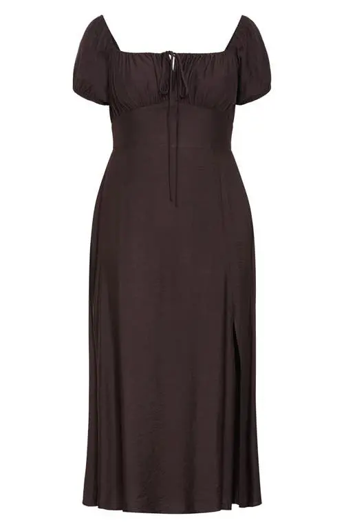 City Chic Abbigail Puff Sleeve Slit Maxi Dress - Chocolate