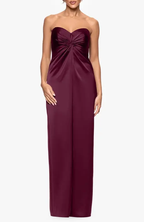 XSCAPE EVENINGS Strapless Satin Evening Gown - Wine