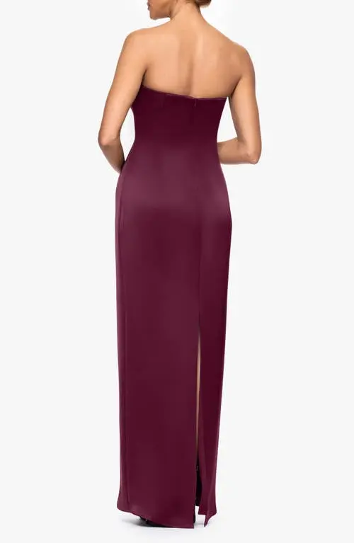 XSCAPE EVENINGS Strapless Satin Evening Gown - Wine