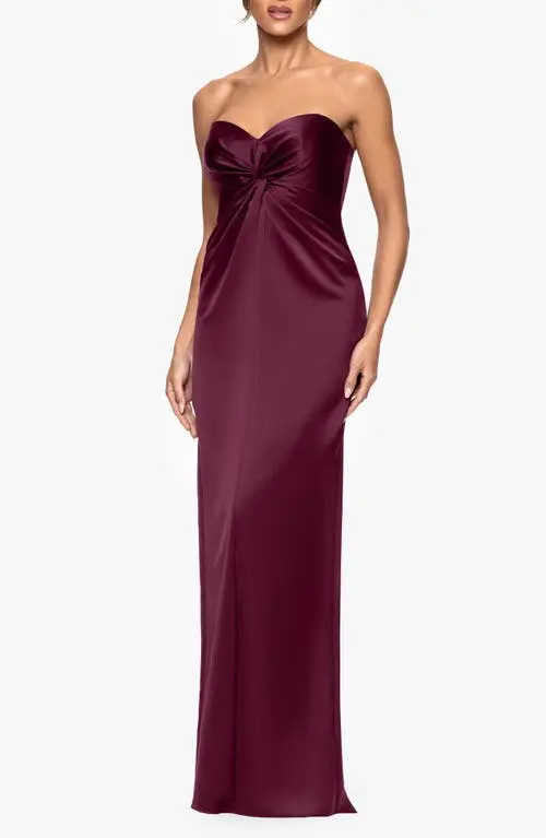 XSCAPE EVENINGS Strapless Satin Evening Gown - Wine