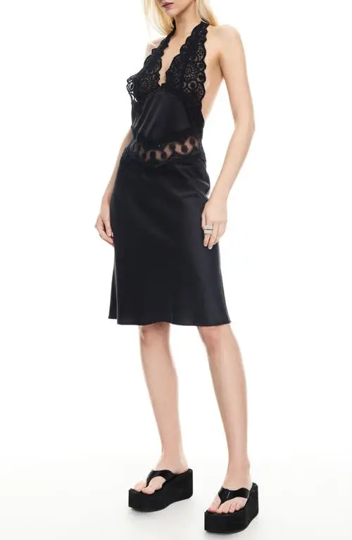 Lioness Solana Lace Inset Halter Dress - Onyx - 35% Off | Editorialist