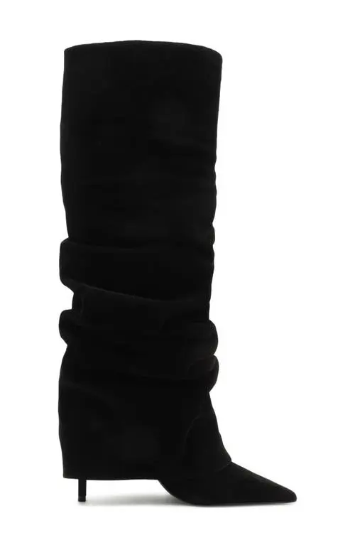 Schutz Mikki Up Cloak Pointed Toe Knee High Boots - Black