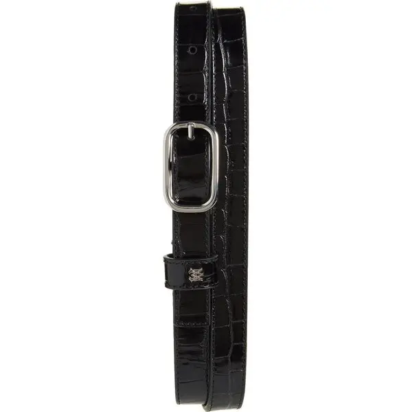 Amiri Croc Embossed Leather Belt - Black Nickel