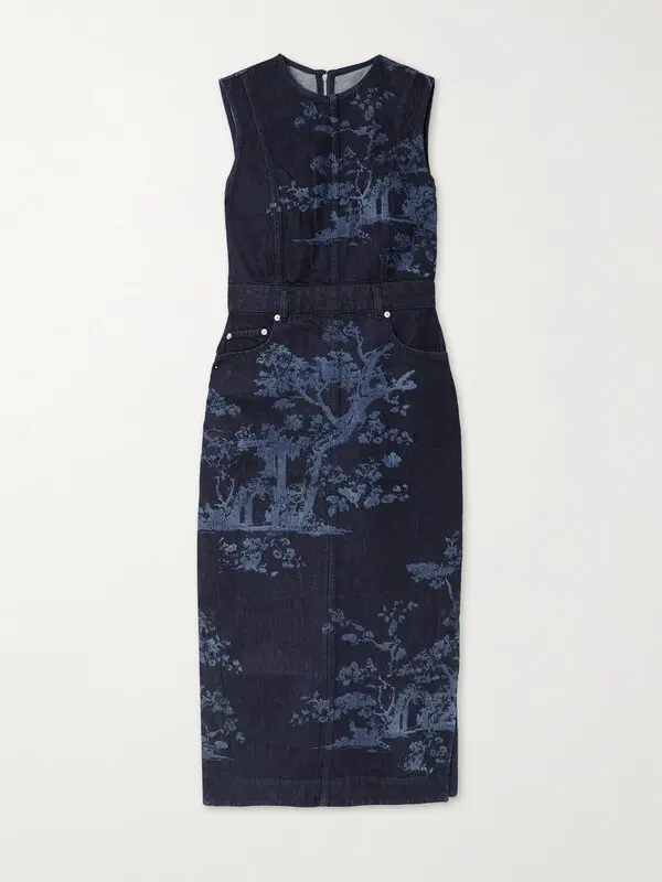 Erdem Printed Denim Midi Dress - Blue