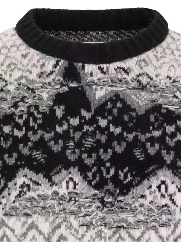 LANEUS Fairisle Pattern Crew Neck Sweater
