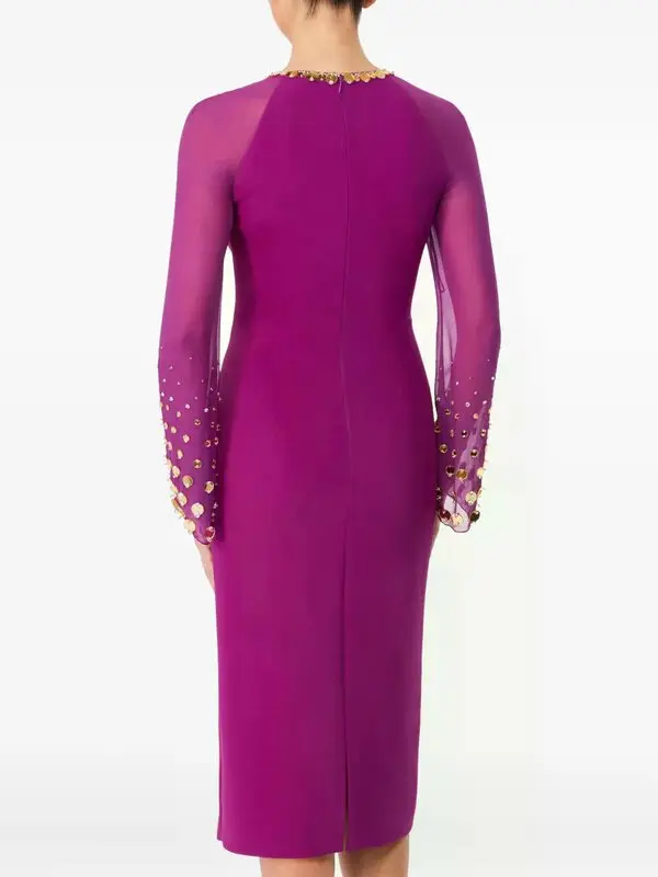 Jenny Packham Eurabia Mesh-sleeve Midi Dress - Purple