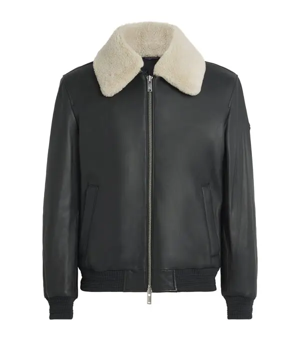 Moose Knuckles Shearling-trim Leather Bomber Jacket