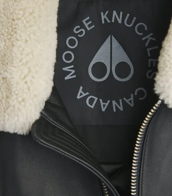 Moose Knuckles Shearling-trim Leather Bomber Jacket