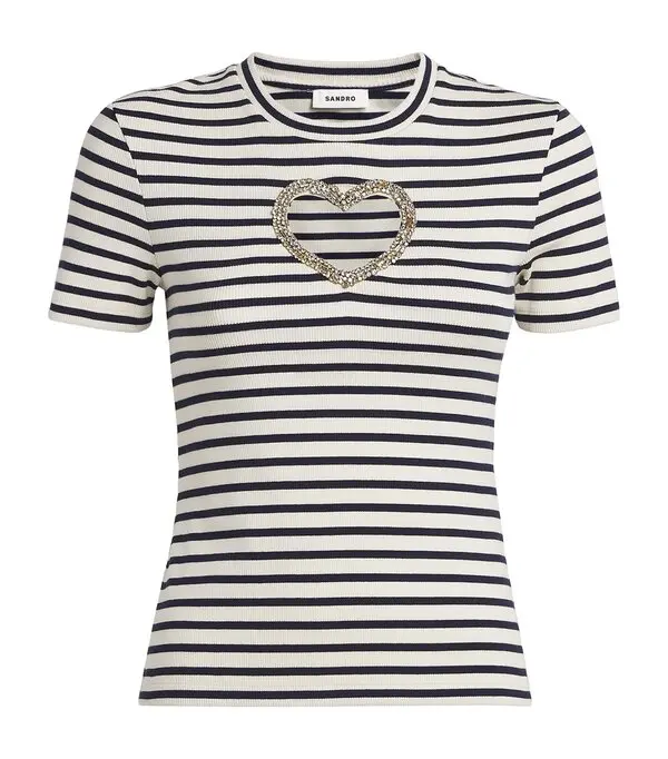 Sandro Stripe Cut-out T-shirt - Beige