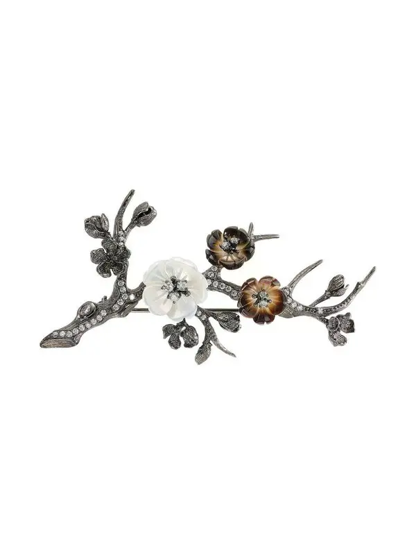 ANABELA CHAN Sakura Blossom Diamond Brooch - Black
