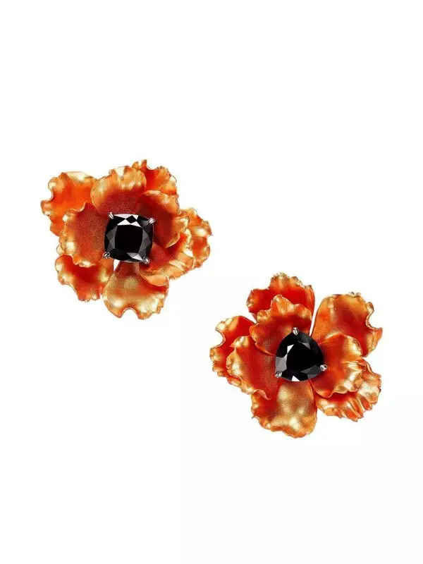 ANABELA CHAN Phoenix Floral Black Diamond Earrings - Orange