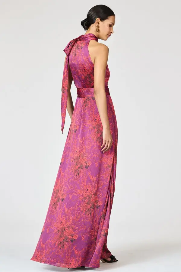 Sachin & Babi Kayla Printed Crinkle Georgette Gown - Raspberry Bouquet