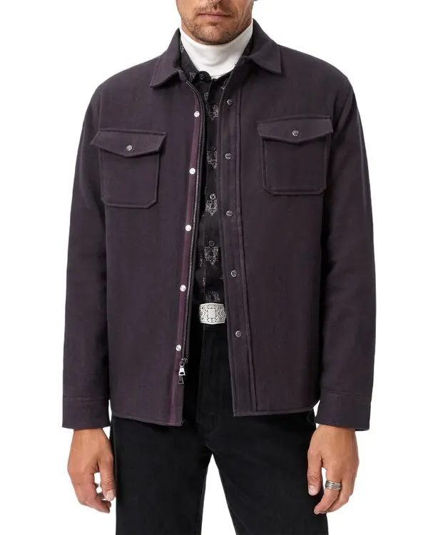 John Varvatos Jameson Herringbone Snap Button Long Sleeve Shirt - Merlot