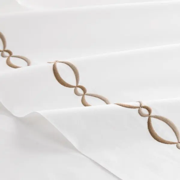 MATOUK Brando Embroidered Percale Sheet Set, Queen Exclusive - Dune