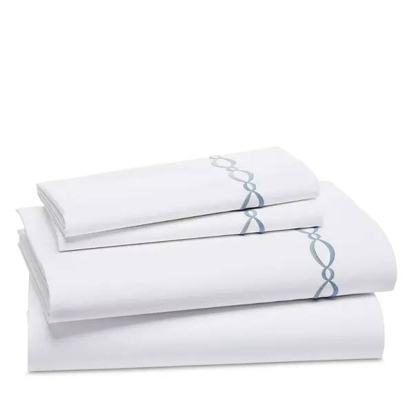 MATOUK Brando Embroidered Percale Sheet Set, Queen Exclusive - Hazy Pool