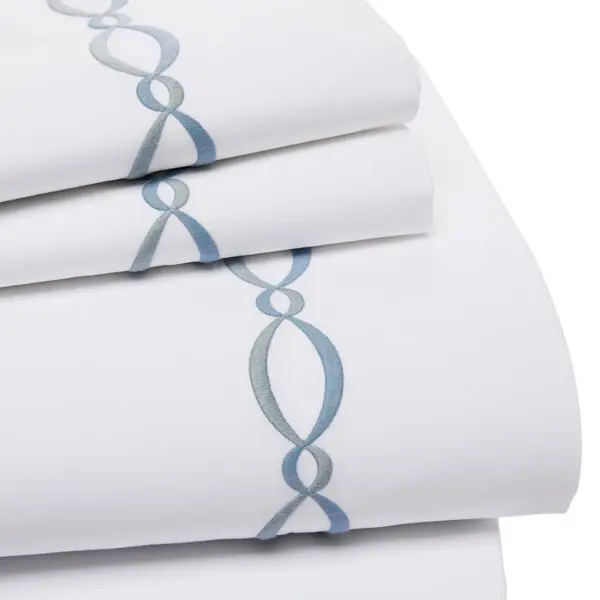 MATOUK Brando Embroidered Percale Sheet Set, King Exclusive - Hazy Pool