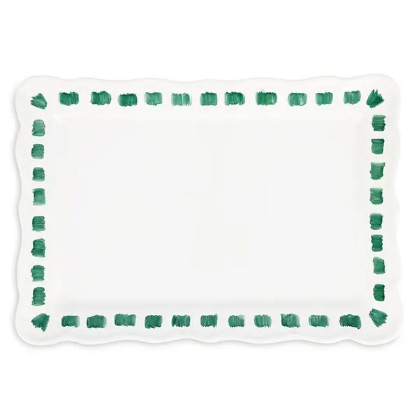 VIETRI Lisbon Green Stitch Rectangular Platter - White
