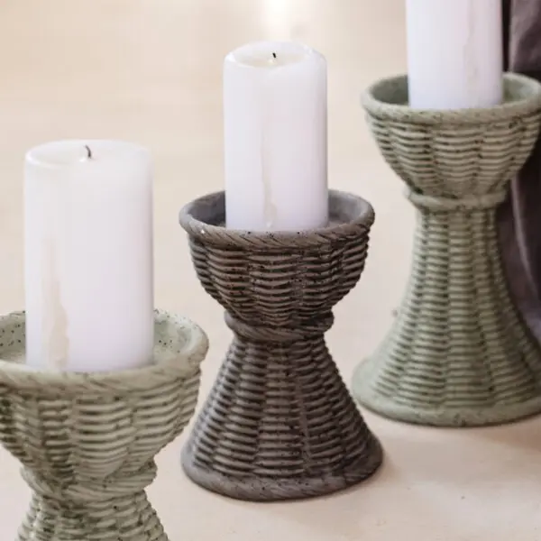 VIETRI Casa Gray Short Candle Stick - Grey