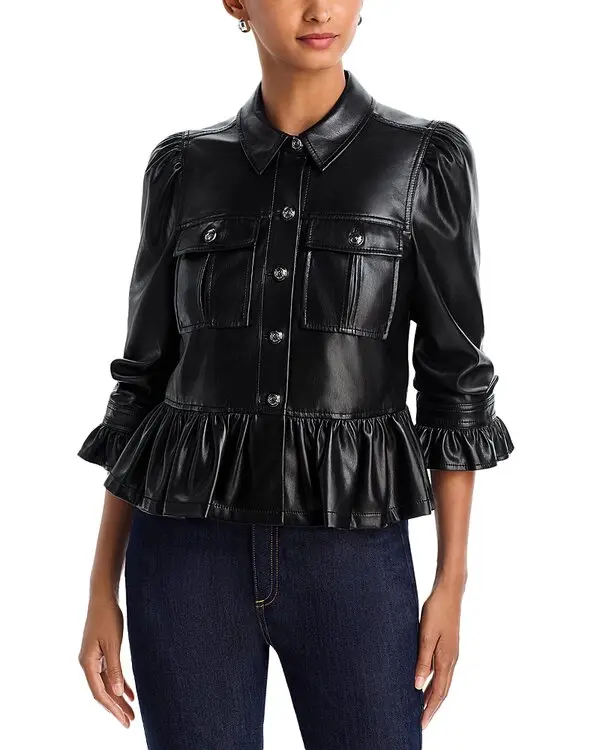 Cinq À Sept Faux Leather Ruffled Jacket - Black
