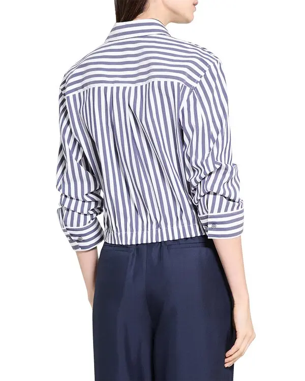 Theory Crop Button-front Shirt - Blue Multi