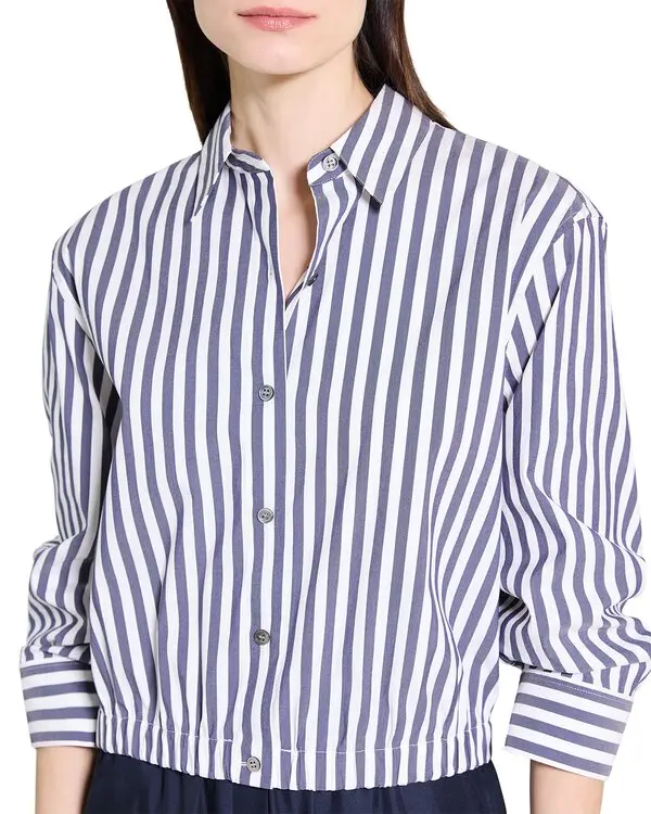 Theory Crop Button-front Shirt - Blue Multi