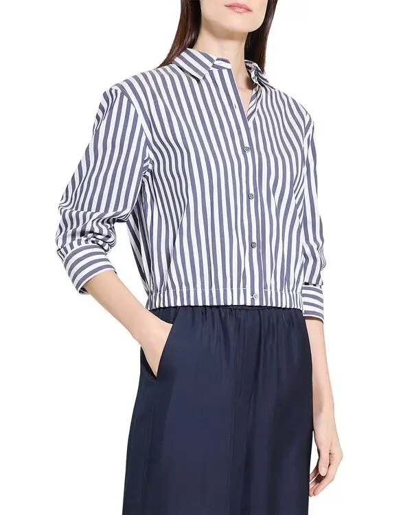 Theory Crop Button-front Shirt - Blue Multi