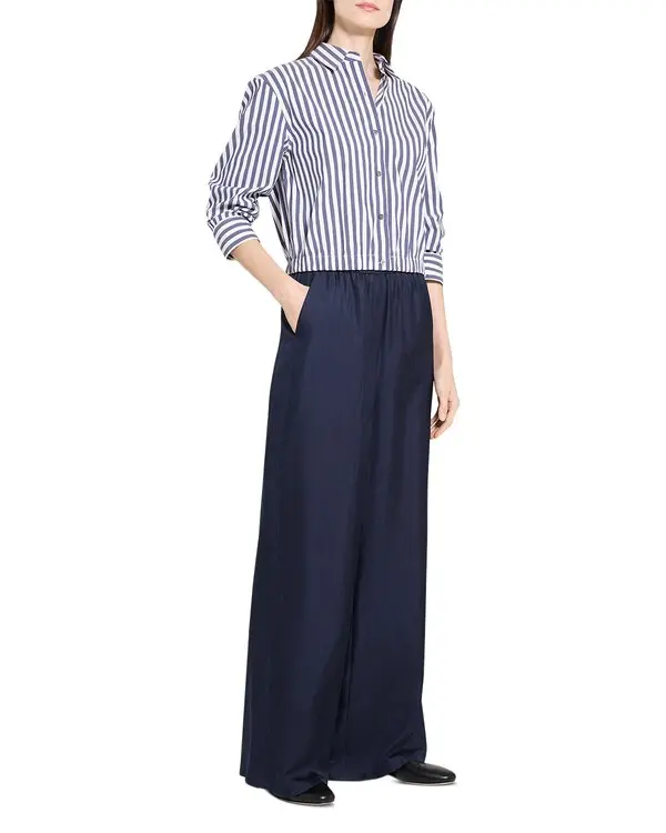 Theory Crop Button-front Shirt - Blue Multi