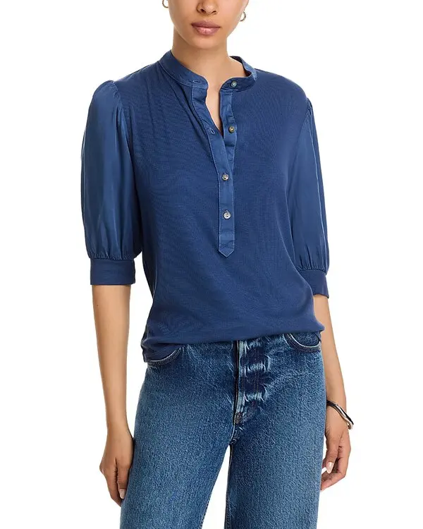 Bella Dahl Mixed Media Top - Indigo Blue