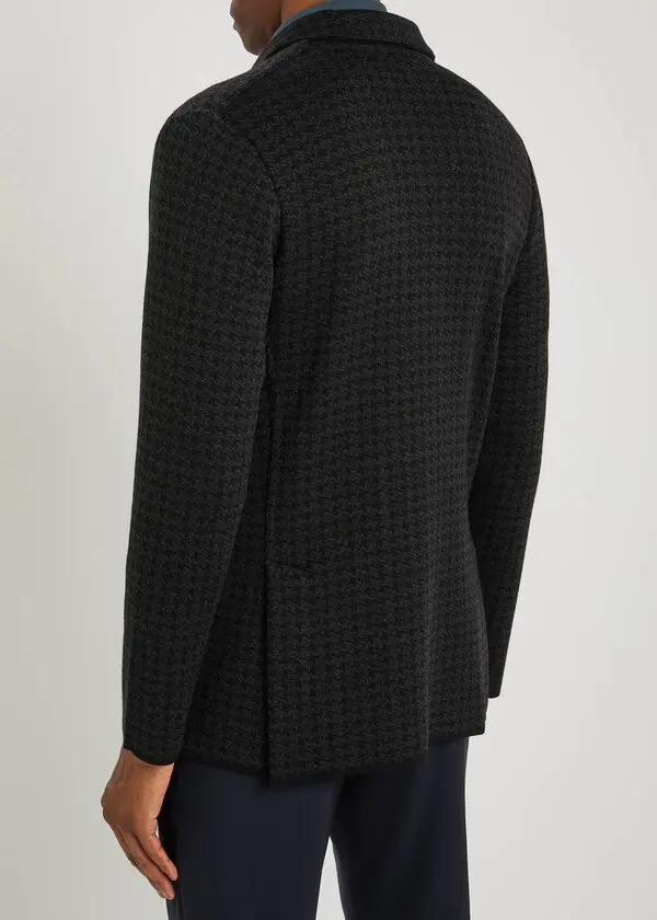 LARDINI Houndstooth Wool Cardigan
