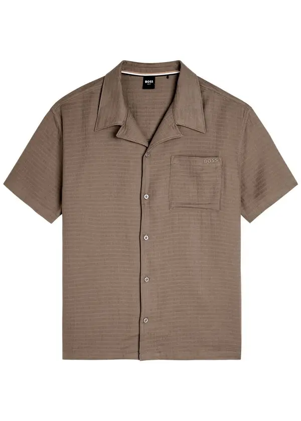 BOSS Logo-embroidered Cotton Shirt - Khaki