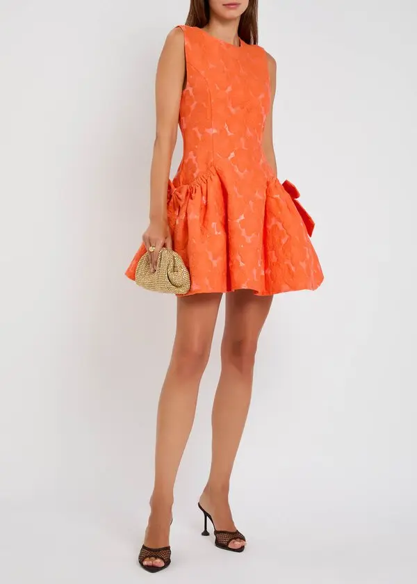 open lace back dress In the Glow Pink & Orange Jacquard Pleated Bust Midi Dress main image 1