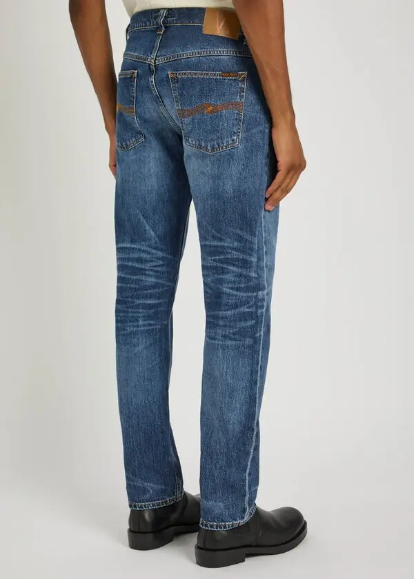 Nudie Jeans Solid Ollie Slim Straight-leg Jeans - Mid Blu