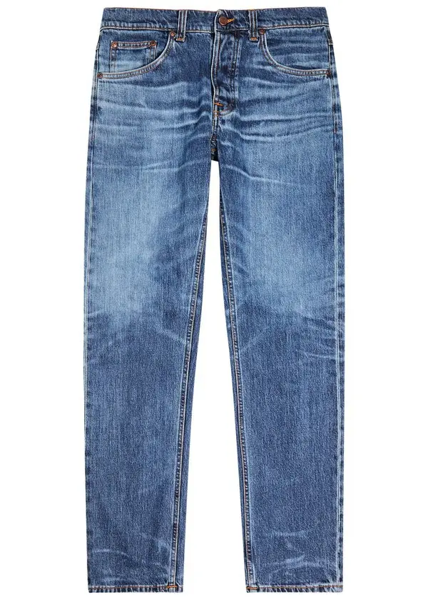 Nudie Jeans Solid Ollie Slim Straight-leg Jeans - Mid Blu