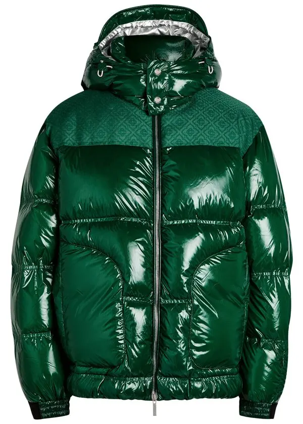 Casablanca Hooded Quilted Glossed Nylon Jacket - Green