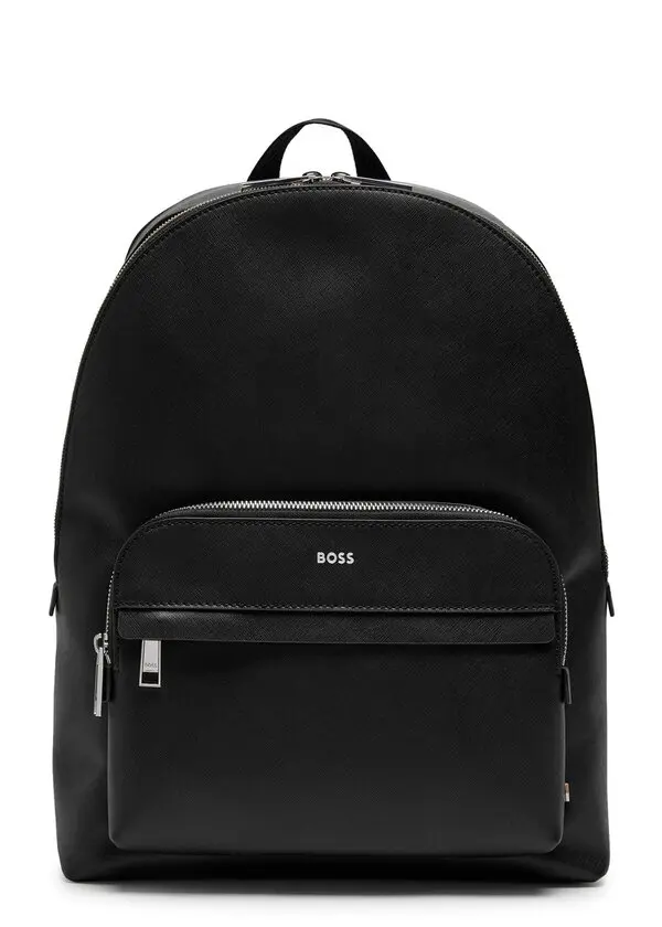 Hugo Boss Logo Saffiano Leather Backpack - Black