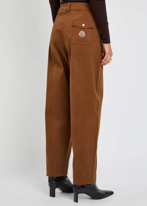 Moncler Barrel-leg Stretch-cotton Trousers - Brown