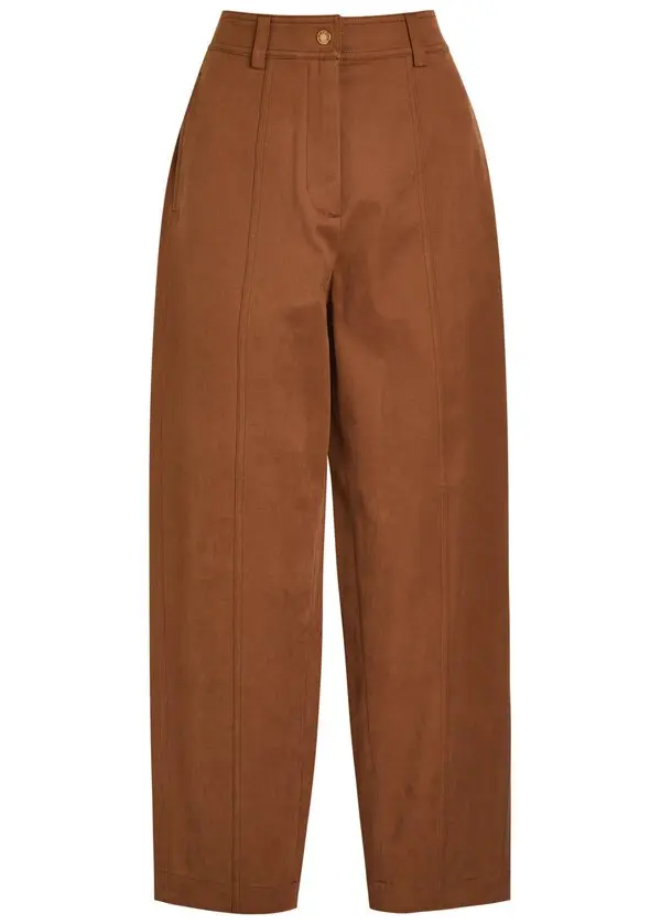 Moncler Barrel-leg Stretch-cotton Trousers - Brown