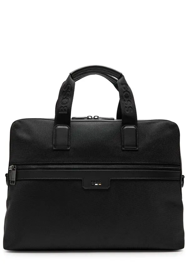 BOSS Logo Woven Shell Briefcase - Black
