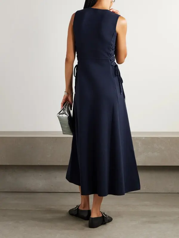 Max Mara Delfi Lace-up Wool Midi Dress - Blue